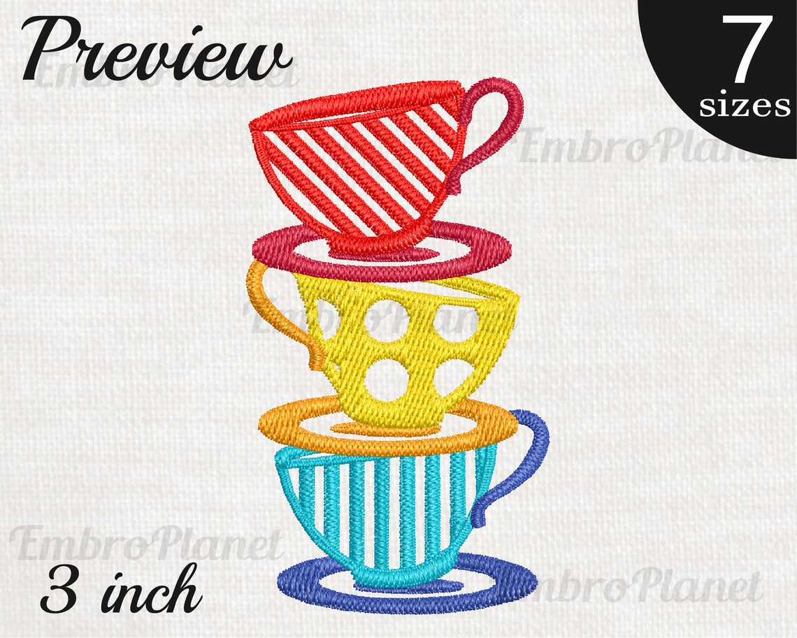 Cute Alice Tea Cups Design for Embroidery Machine Instant - Etsy