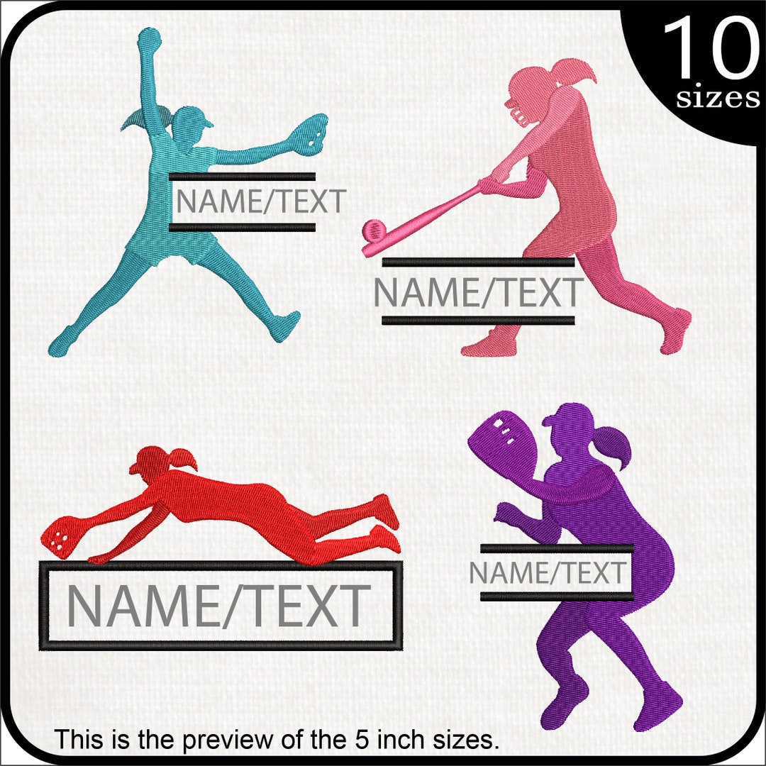 Split Softball Girls - Designs for Embroidery Machine Instant Download ...