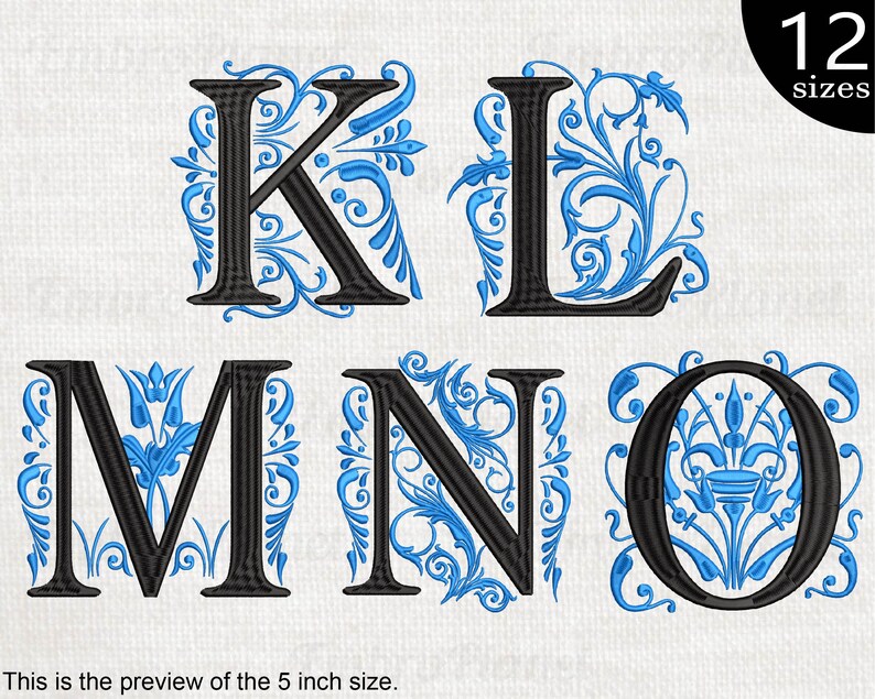 Regal Alphabet KLMNO - Designs for Embroidery Machine Instant Download ...