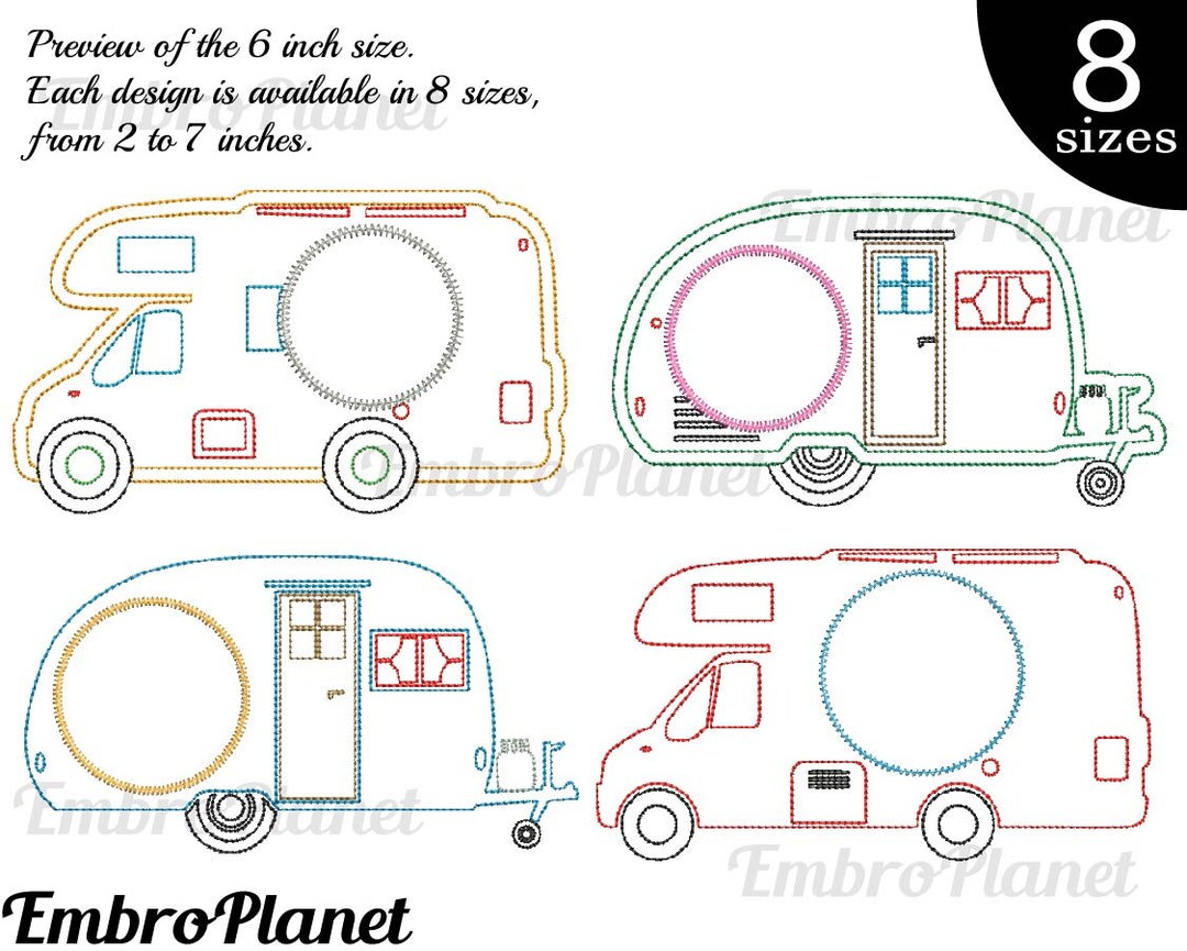 Outline Campers - Designs for Embroidery Machine Instant Download ...