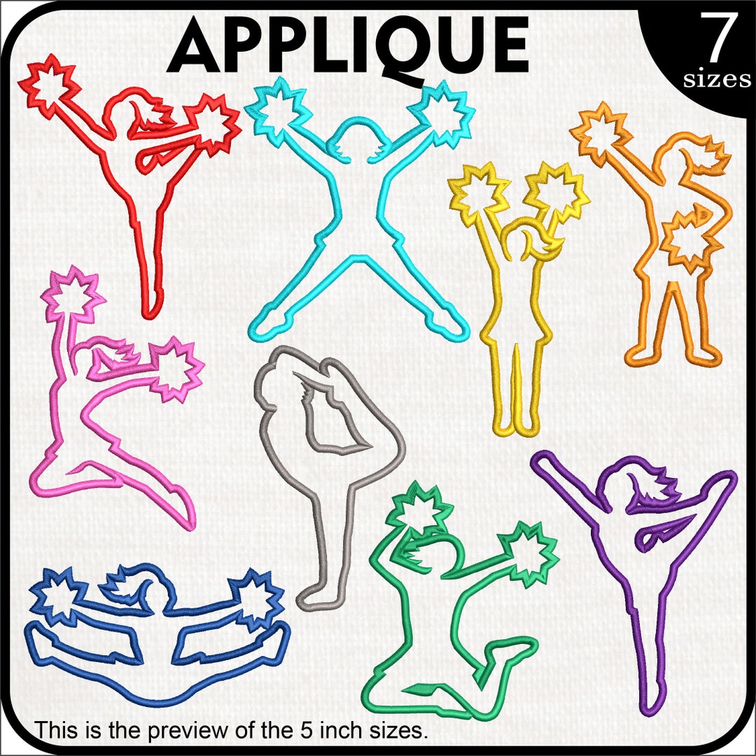 Cheerleader Applique Embroidery Designs - Pom Dance Stitch (digital ...