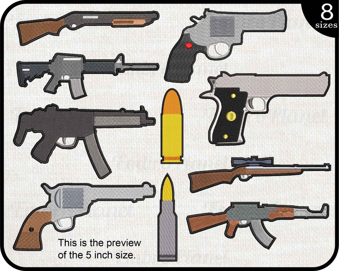 Guns With Outlines - Designs for Embroidery Machine Instant Download ...