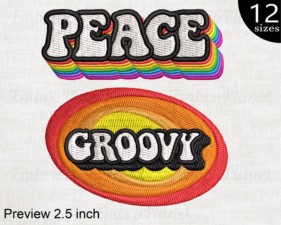 Groovy and Peace Design for Embroidery Machine Instant - Etsy