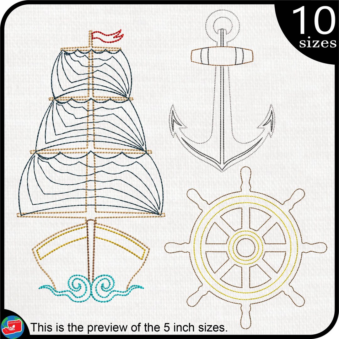 Nautical Outline - Designs for Embroidery Machine Instant Download ...