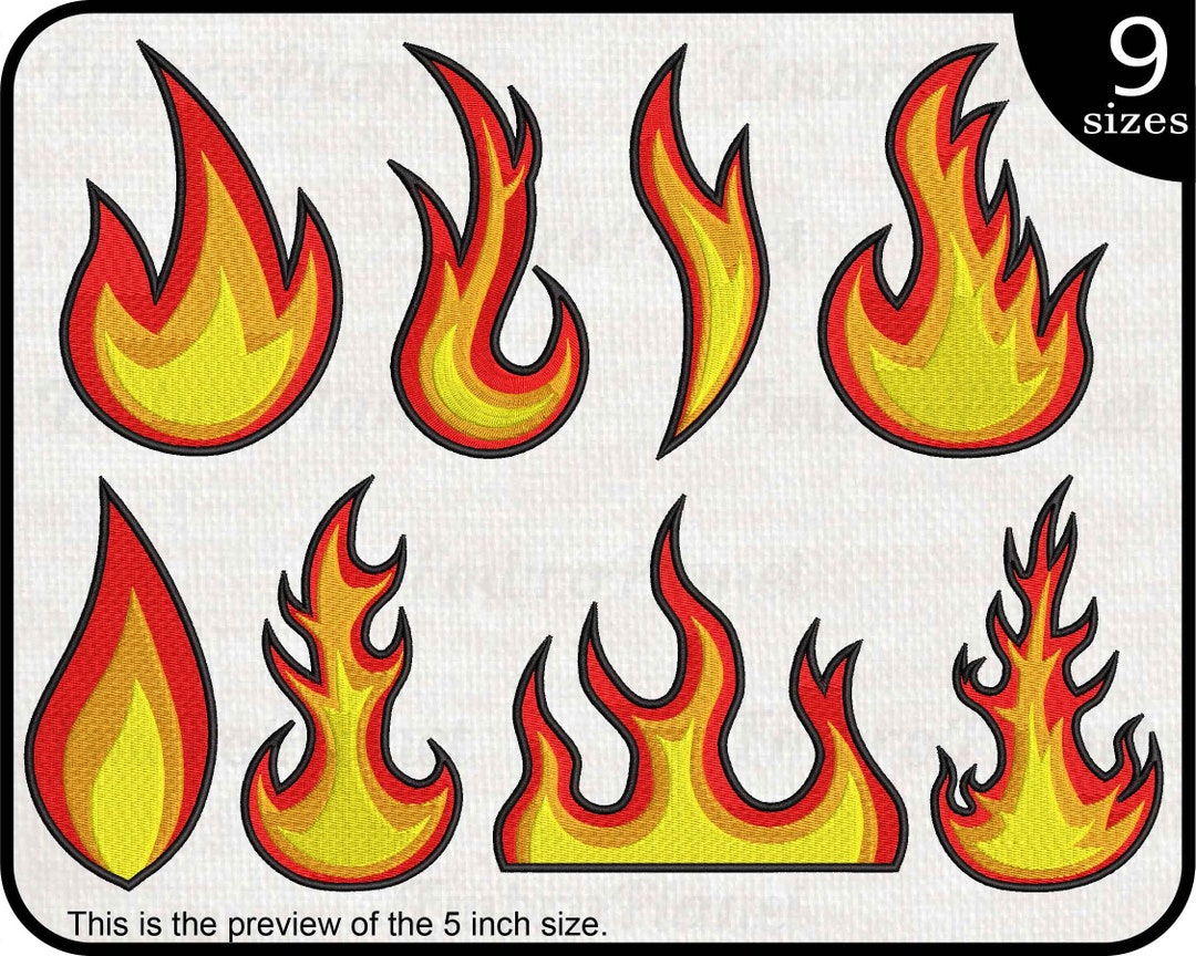 Fire Embroidery Designs - Cartoon Flames, Instant Download (9 Sizes) - Etsy