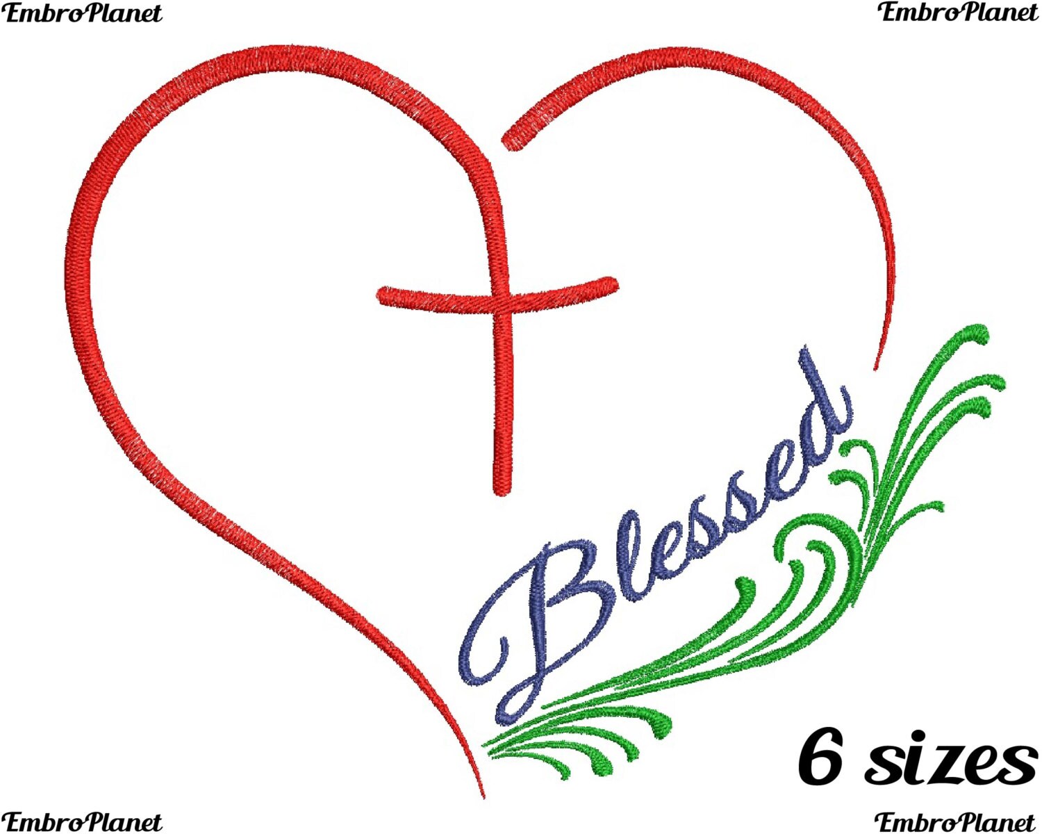 Heart Blessed Design for Embroidery Machine Instant Download | Etsy
