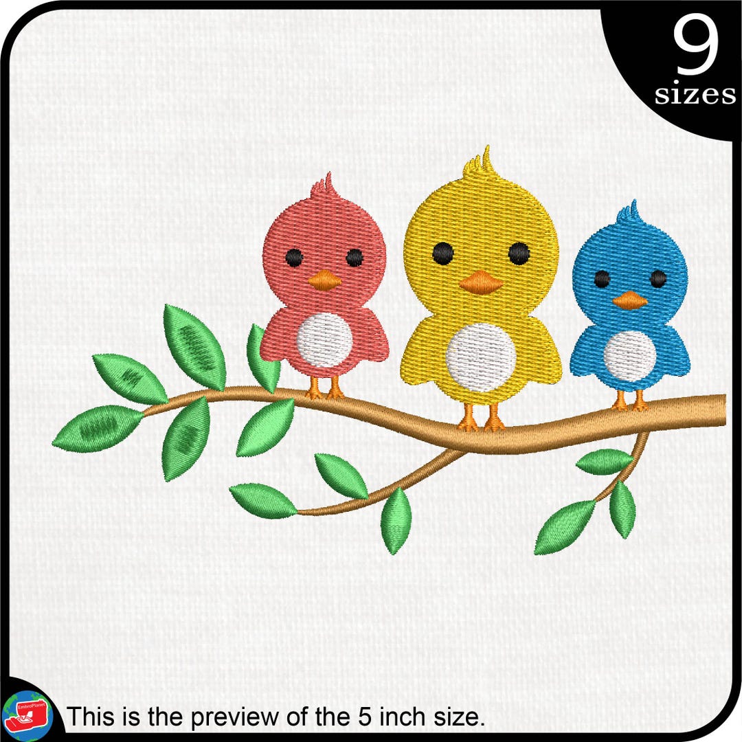 Cute Three Birds - Designs for Embroidery Machine Instant Download ...