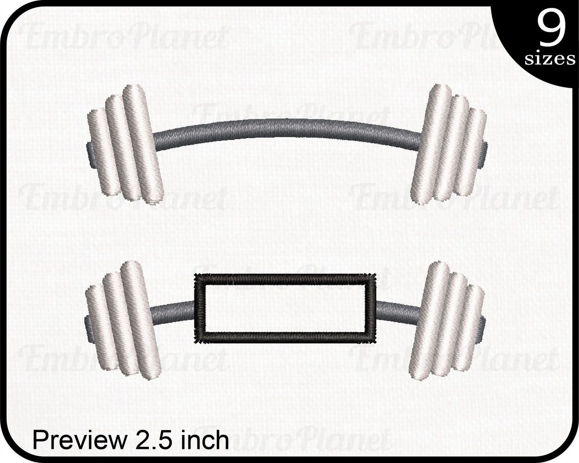 Barbell Satin Stitch Embroidery Design - Fitness Pattern (digital ...