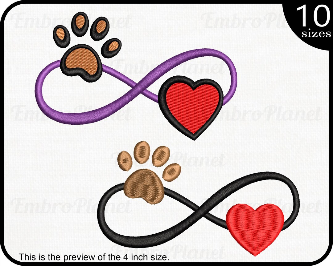 Infinity With Paw and Heart - Designs for Embroidery Machine Instant ...