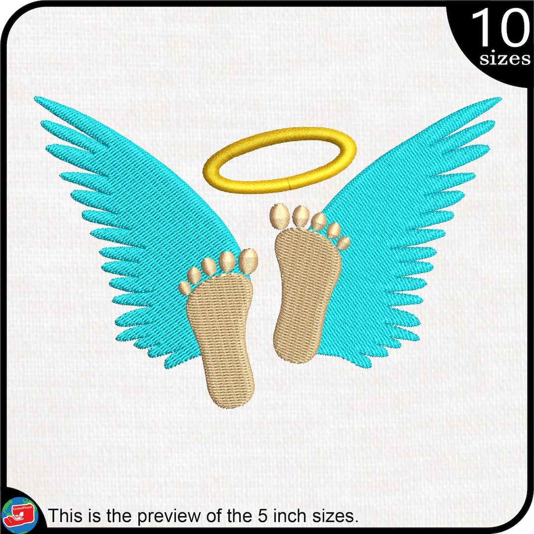 Baby Feet Angel Wings - Design for Embroidery Machine Instant Download ...