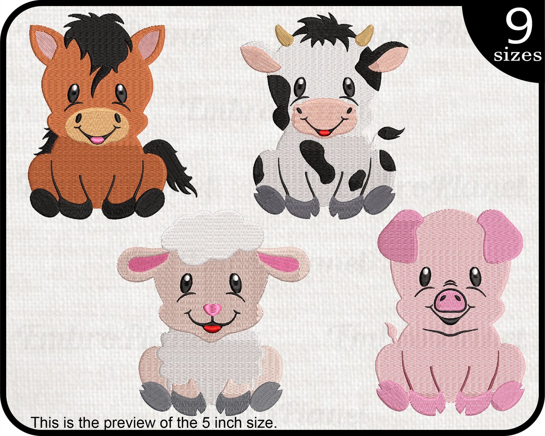 Cute Farm Animals Designs for Embroidery Machine Instant Download ...