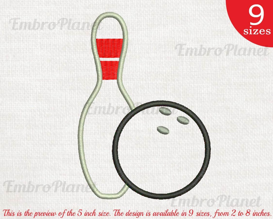 Bowling Pin and Ball - Design for Embroidery Machine, Instant Download ...