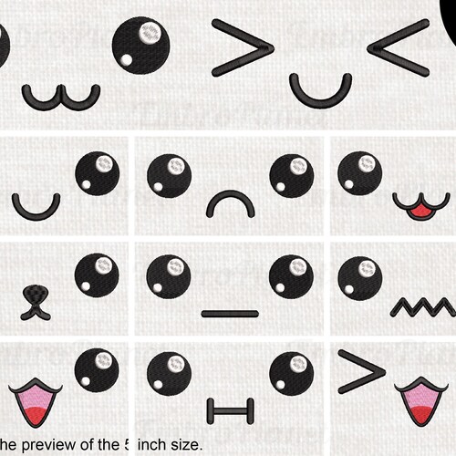Cute Kawaii Faces Design for Embroidery Machine Instant - Etsy