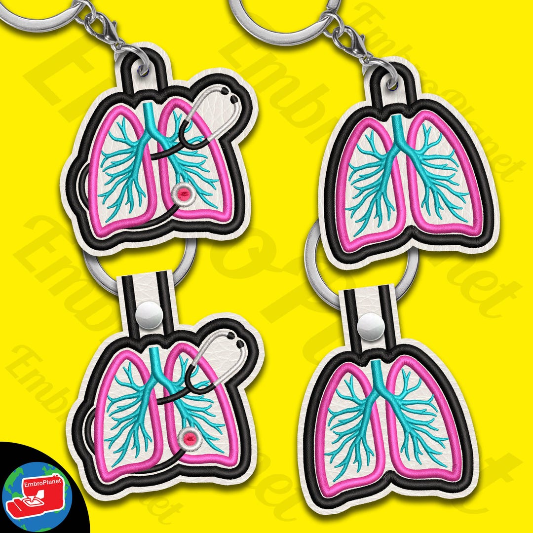 Satin Applique Lungs Keychain Digital Item - Tab Key Fob ITH Keyring ...