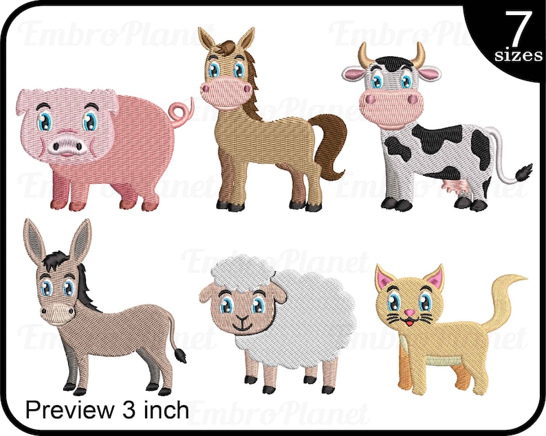 Farm Animals Embroidery Designs – Cartoon Icon Set (digital Download ...