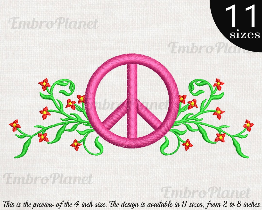 Floral Peace Sign - Design for Embroidery Machine Digital Graphic ...