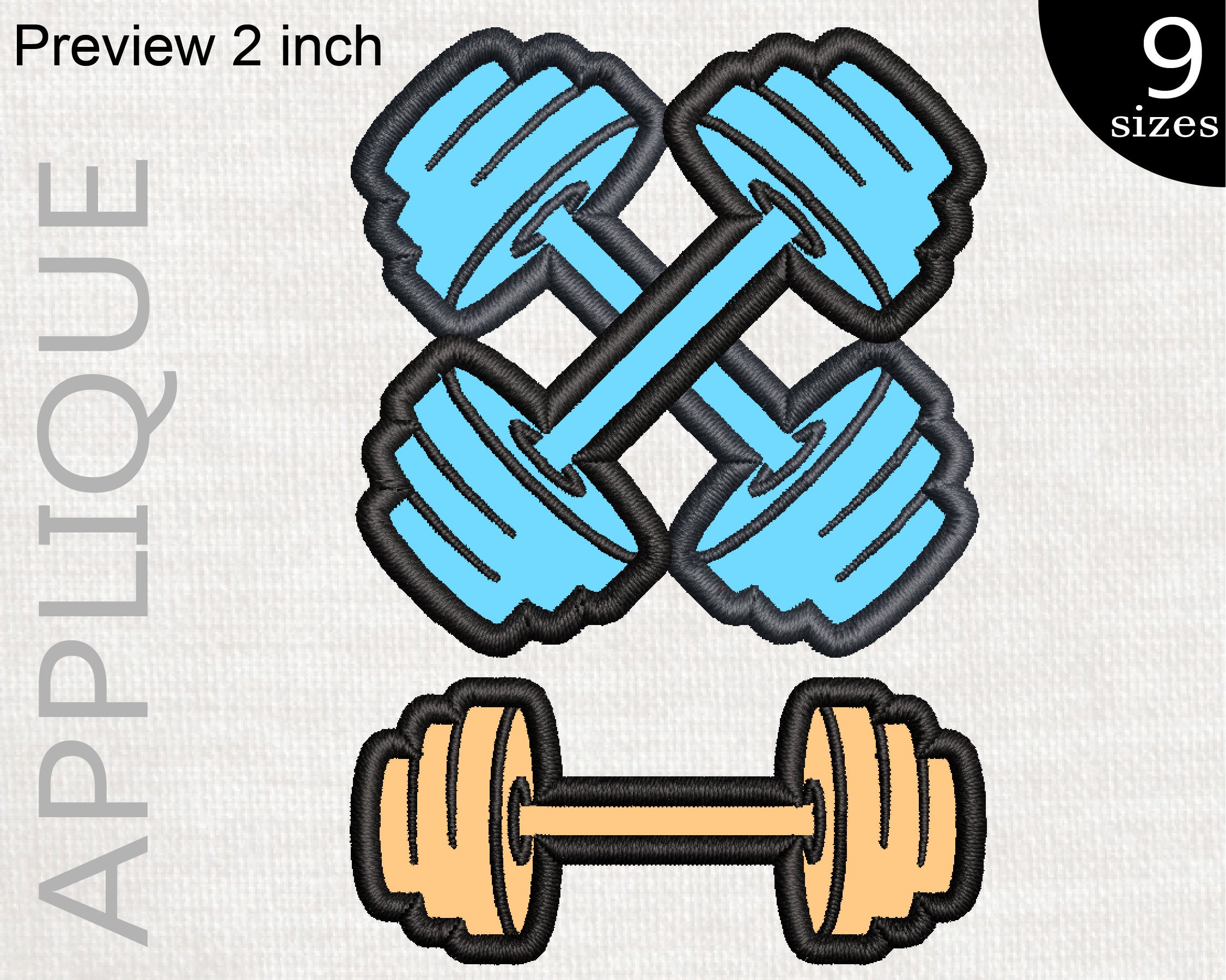 Applique Dumbbell Designs for Embroidery Machine Instant | Etsy Australia