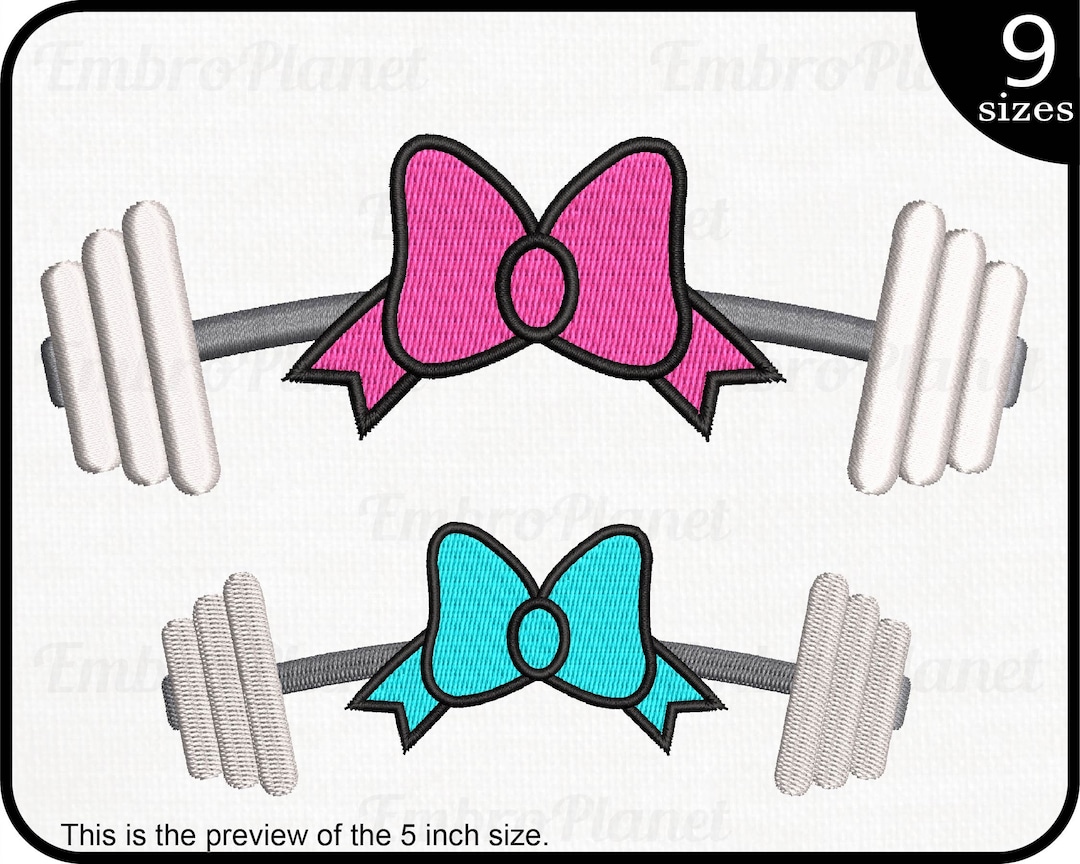 Pink Bow Barbell Embroidery Design – Fitness Pattern (digital Download ...