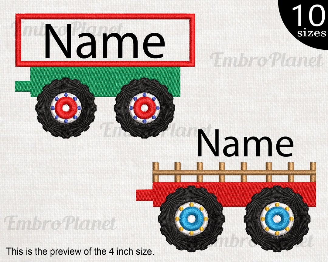 Cartoon Trailer Embroidery Design – Farm Tractor Applique (digital ...