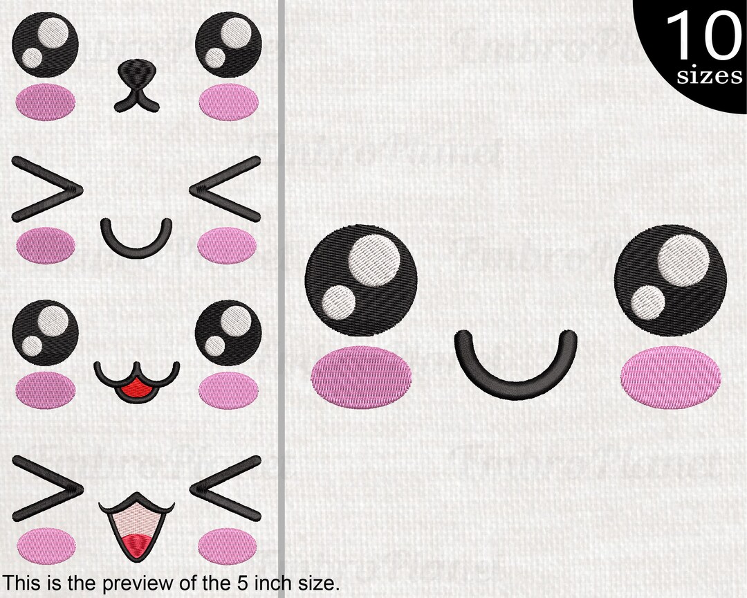 Cute Kawaii Faces - Design for Embroidery Machine, Instant Download ...
