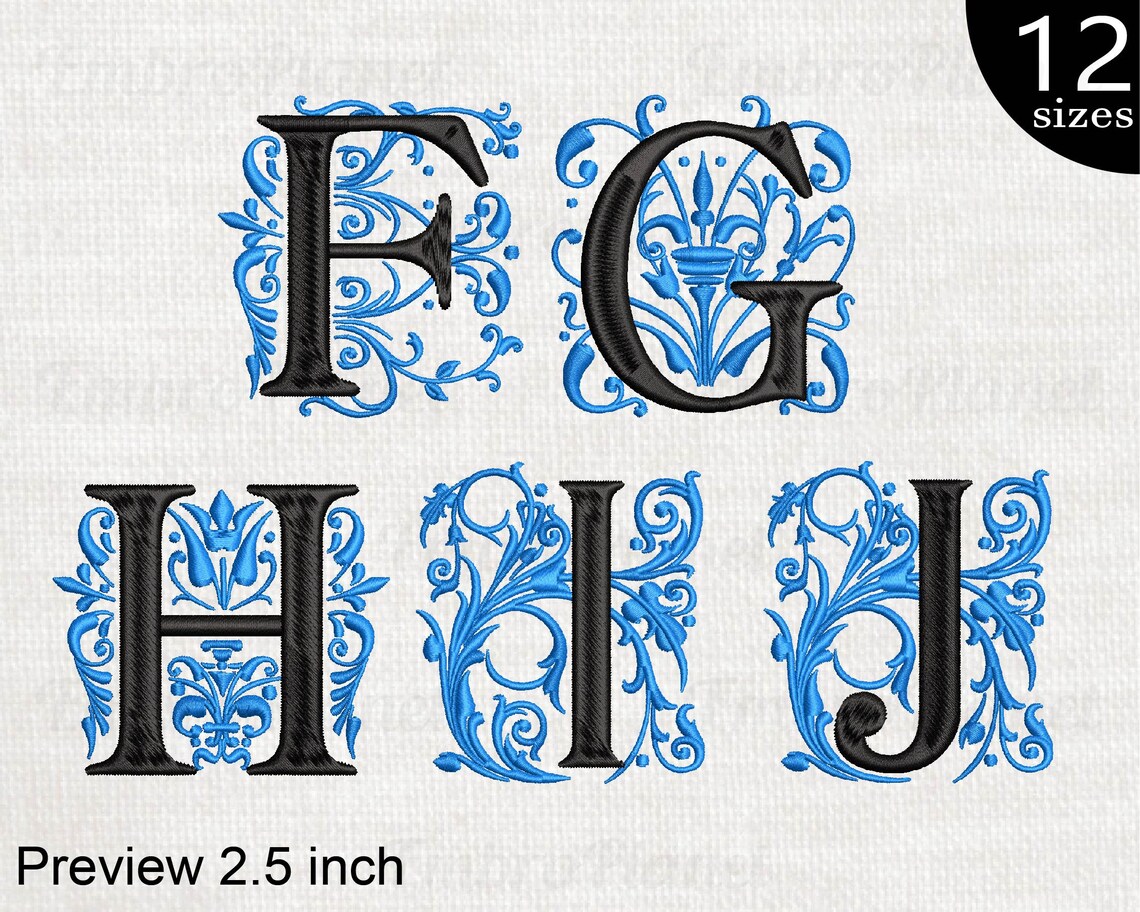 Regal Alphabet FGHIJ Designs for Embroidery Machine Instant - Etsy