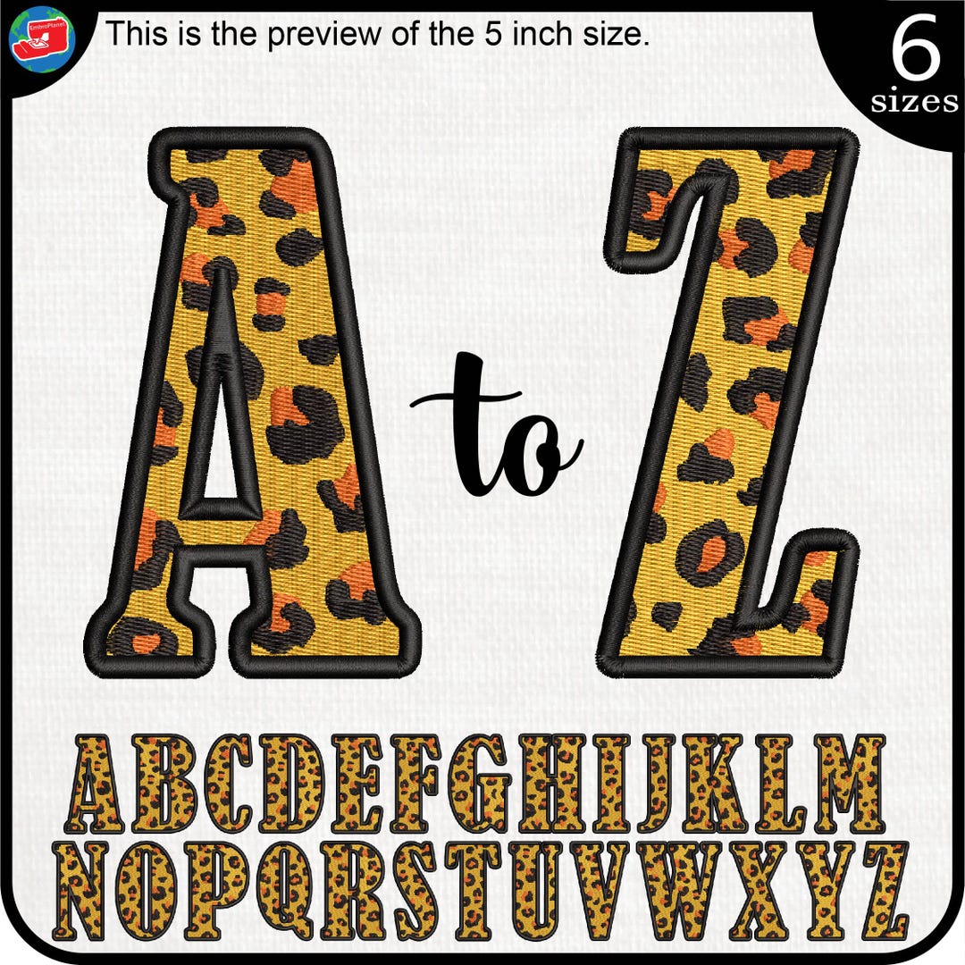 Leopard Print Alphabet Embroidery Designs - Wild Cat Pattern (digital ...