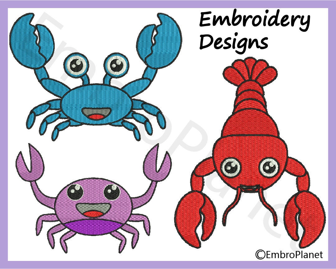 Crabs and Lobster Designs for Embroidery Machine Instant Download ...