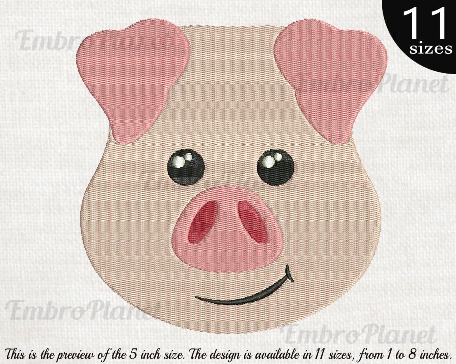 Cute Pig Head Design for Embroidery Machine Instant - Etsy