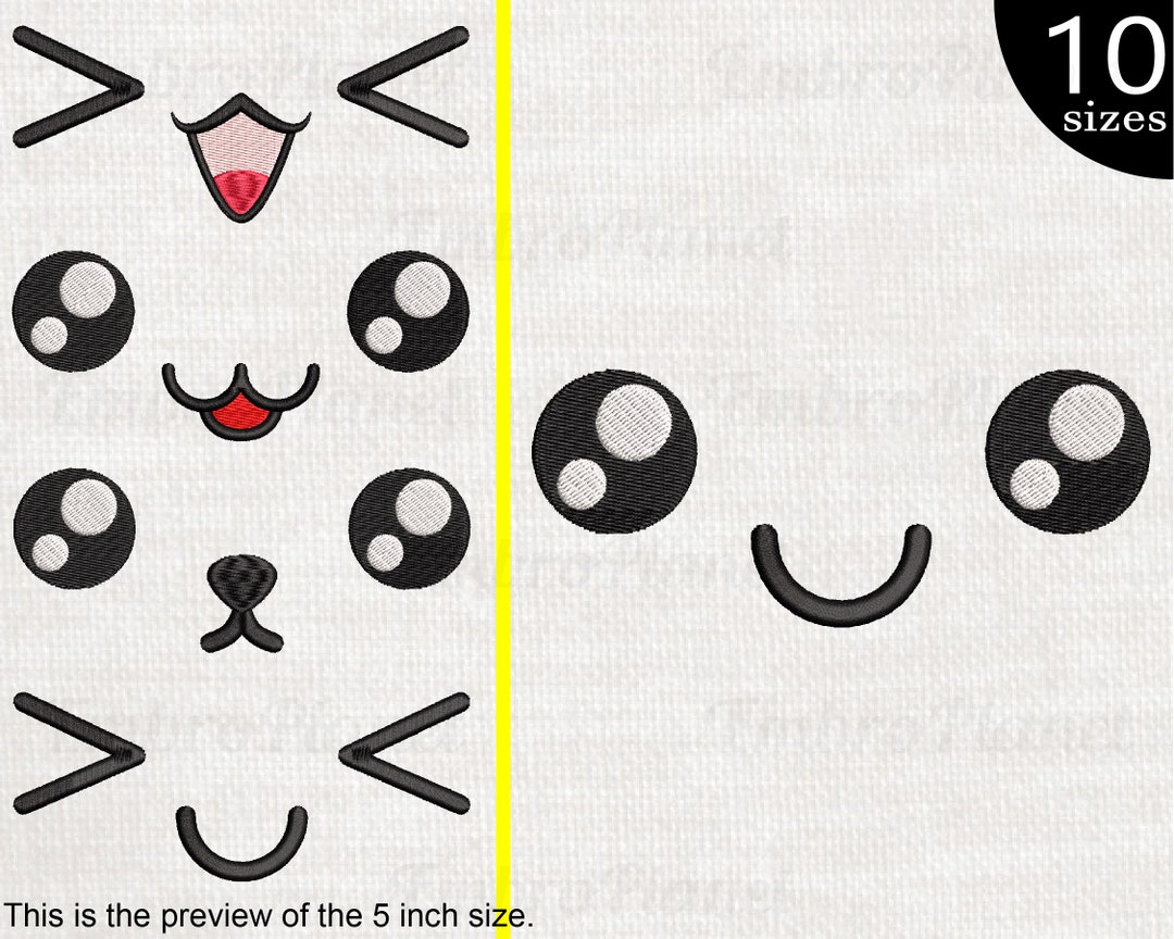 Cute Kawaii Faces - Design for Embroidery Machine, Instant Download ...