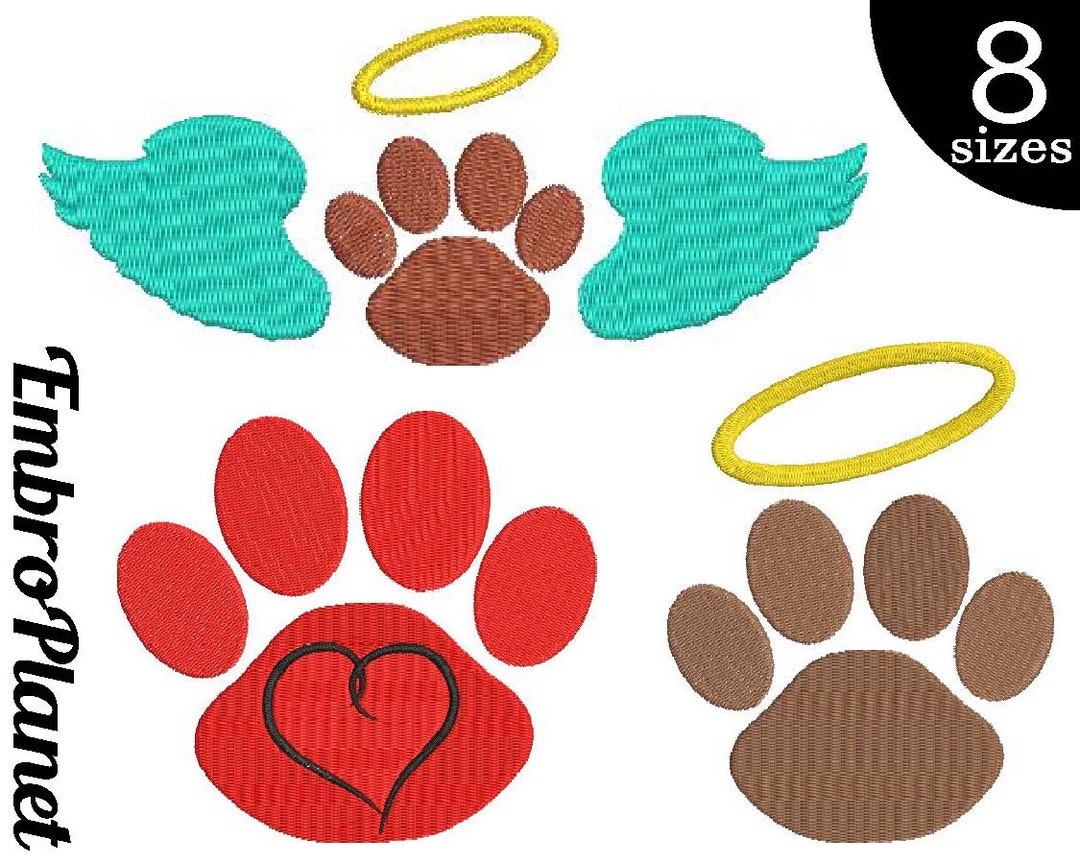Pet Memorial Paw Print, Heart, Angel Wings Designs Files for Embroidery ...