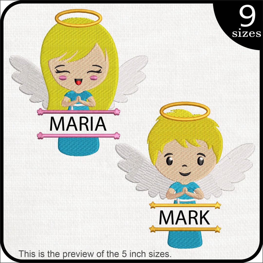 Split Angels Embroidery Design - Boy and Girl, Kids Embroidery (digital ...