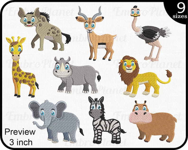 Safari Animals Embroidery Designs – Jungle Animal Stitch Files (digital ...
