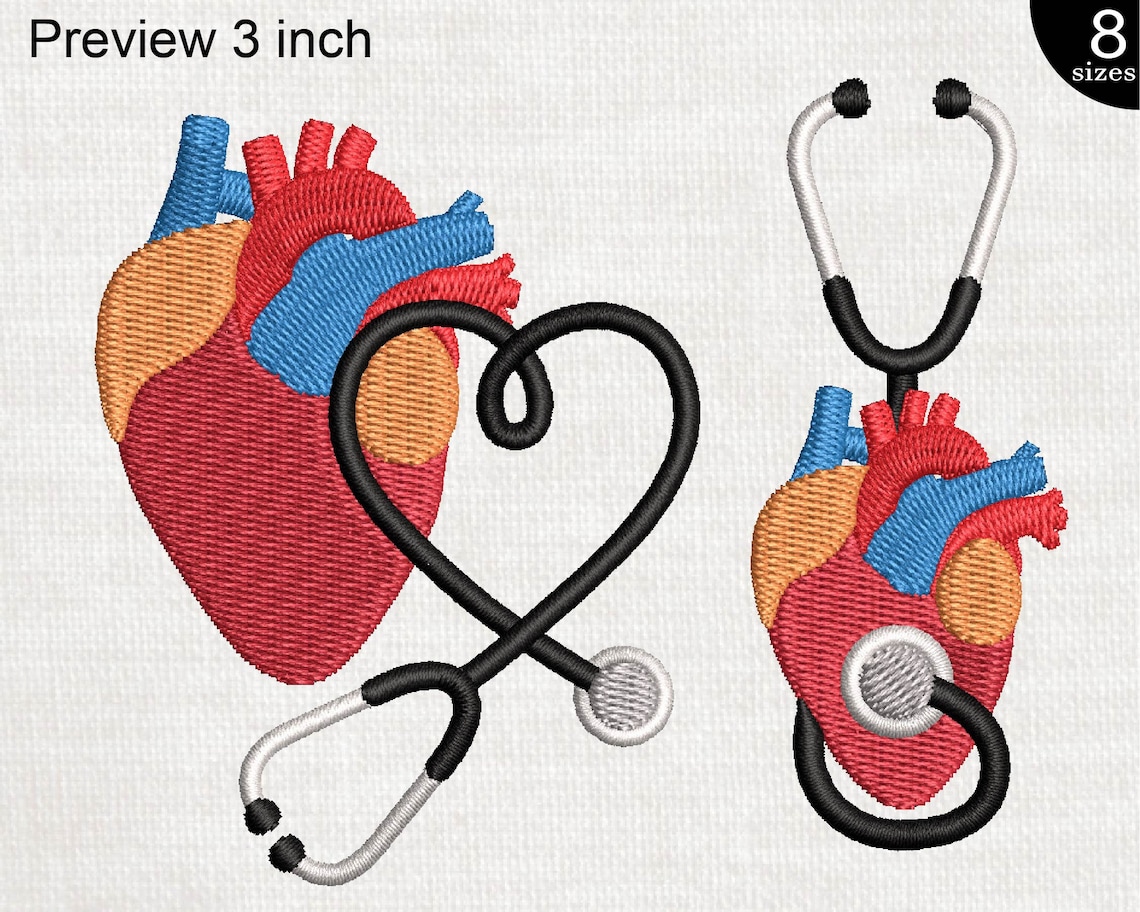Heart and Stethoscope Design for Embroidery Machine Instant | Etsy