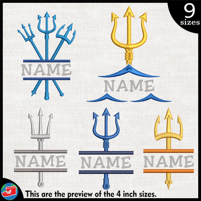 Split Trident Embroidery Design – Instant Download (9 Sizes) - Etsy