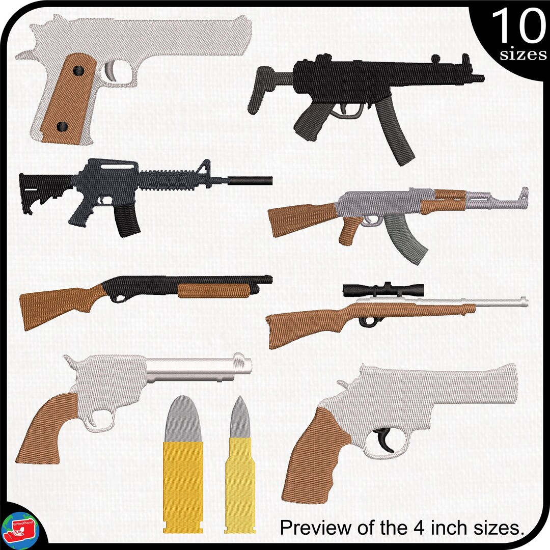 Guns Designs for Embroidery Machine Instant Download Digital File ...
