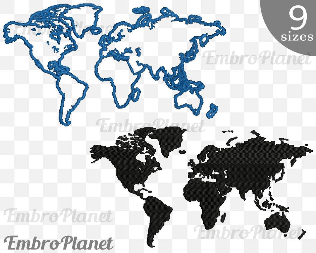 World Map Designs for Embroidery Machine Instant Download Commercial ...