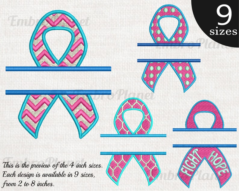 Split Breast Cancer Ribbons Designs for Embroidery Machine | Etsy