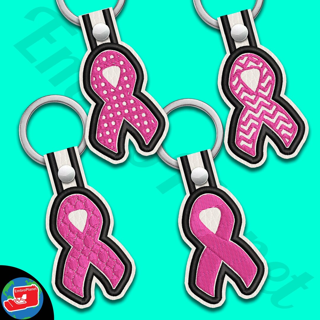 Satin Pink Ribbon Snap Keychain Digital Item - Tab Key Fob ITH Keyring ...