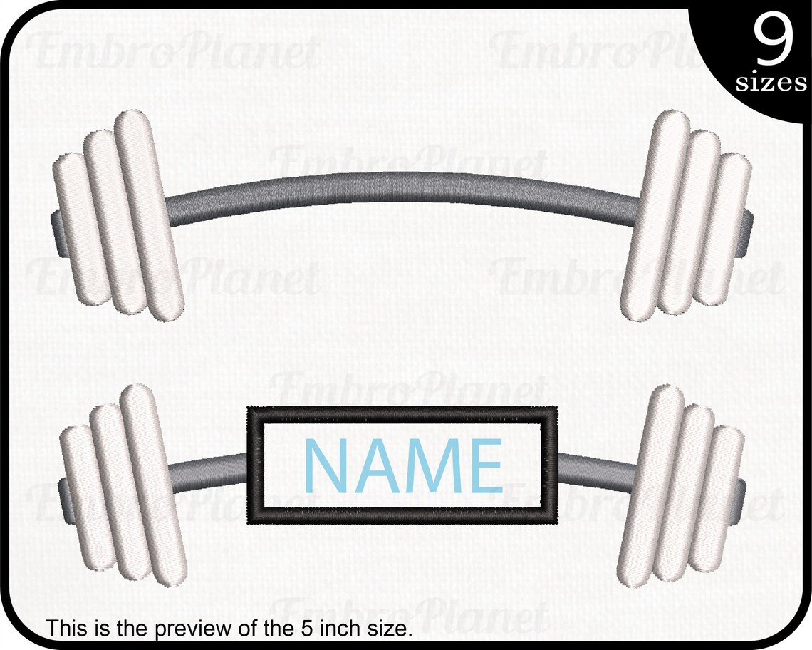 Barbell Satin Stitch Embroidery Design - Fitness Pattern (digital ...