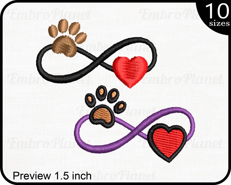 Infinity Paw Print & Heart Embroidery Design (digital Download) - Etsy