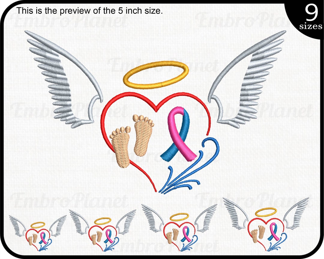 Ribbon Angel Heart - Design for Embroidery Machine Instant Download ...