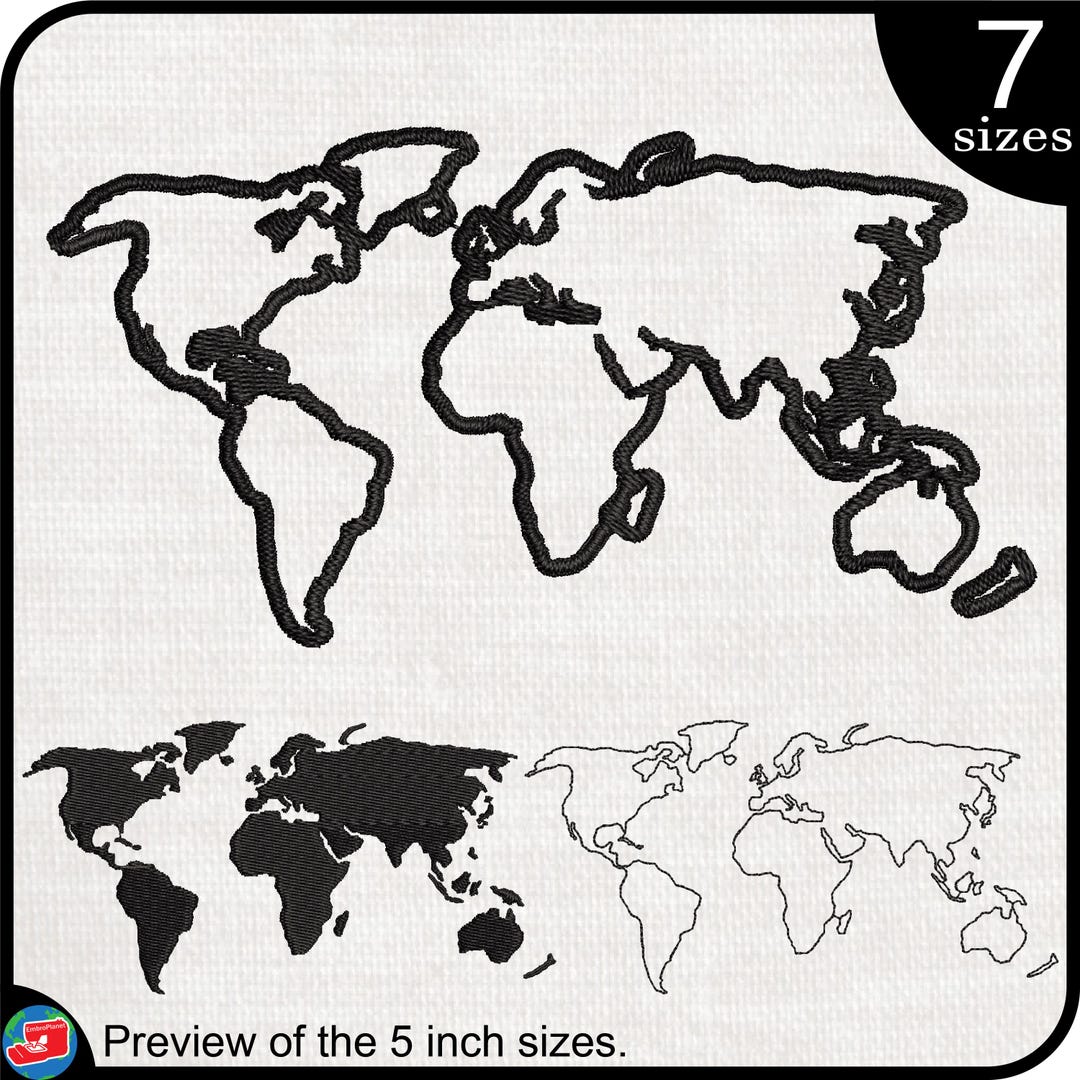 World Map Embroidery Design – Instant Download (7 Sizes) - Etsy