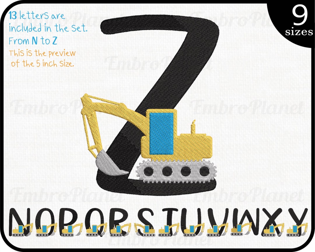 Excavator N to Z Letters Designs for Embroidery Machine - Etsy