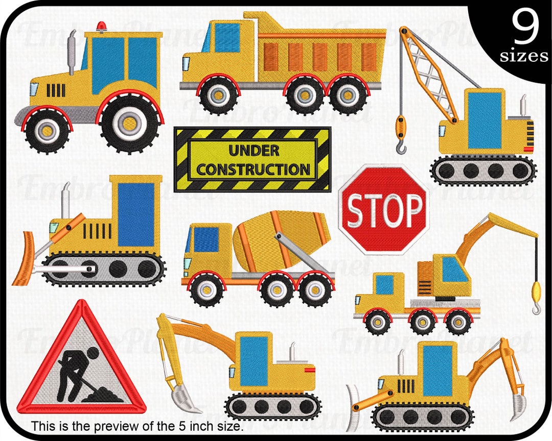 Construction Machines - Design for Embroidery Machine Digital Graphic ...