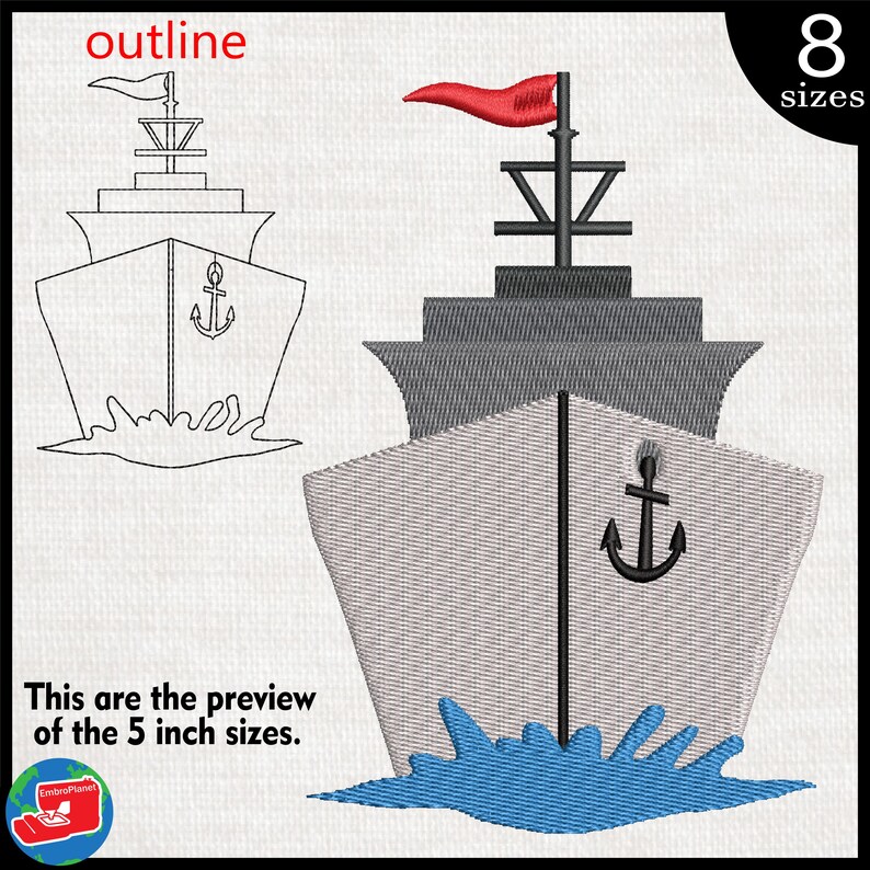 Battleship Embroidery Designs: Files for Embroidery Machine Ship ...