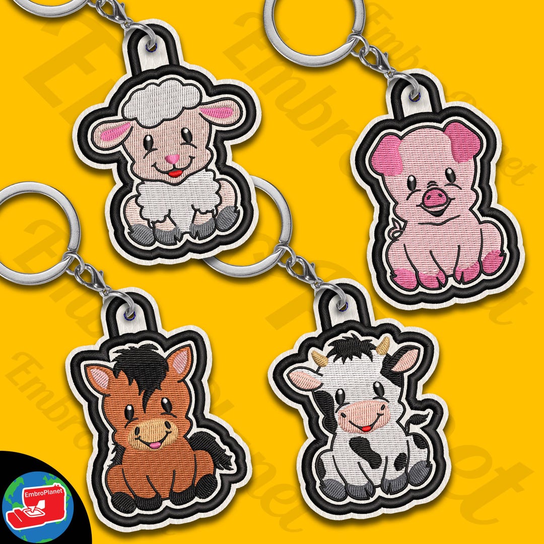 Satin Cute Farm Animals Eyelet Keychain Digital Item, Tab Key Fob ITH ...