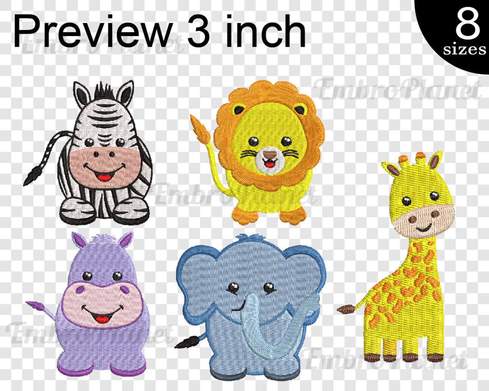 Cute Safari Animals Designs for Embroidery Machine Instant - Etsy