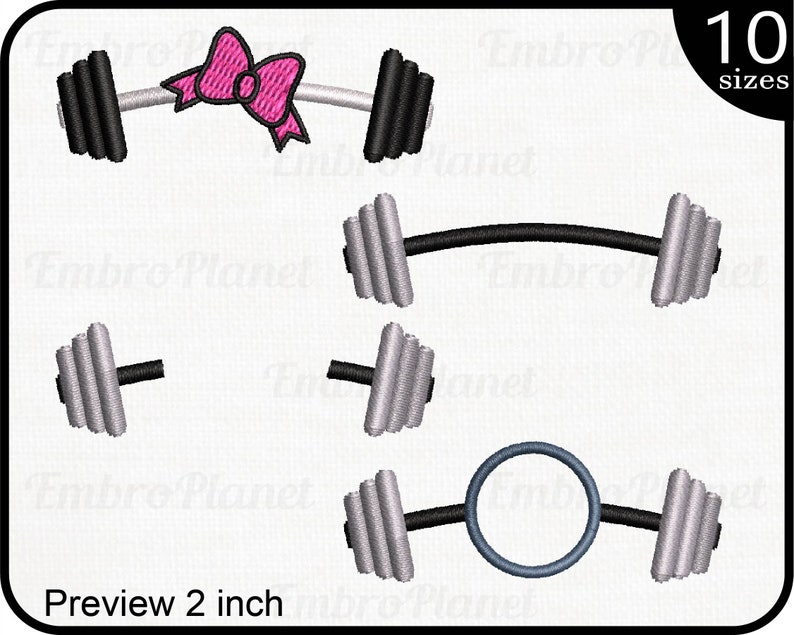 Barbell Embroidery Designs - Gym Fitness, Sport (digital Download) - Etsy