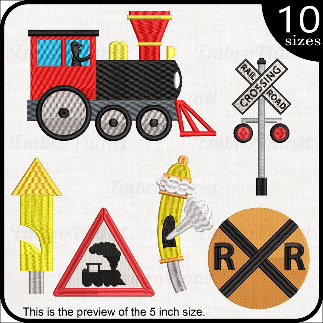 Train Embroidery Designs - Steam Engine & Railroad Signs (digital ...