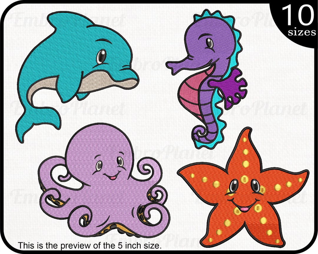 Cute Sea Animals Designs for Embroidery Machine Instant Download ...
